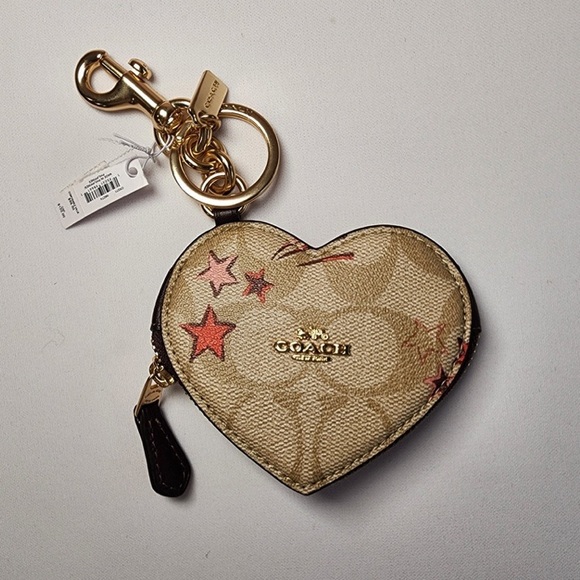Coach | Bags | Nwt Coach Ck7 Heart Pouch Bag Charm In Signature Canvas ...